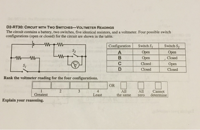 Solved The circuit contains a battery, two switches, five | Chegg.com