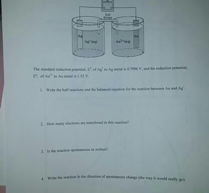 Solved the standard reduction potential, E, of Ag+ to Ag | Chegg.com