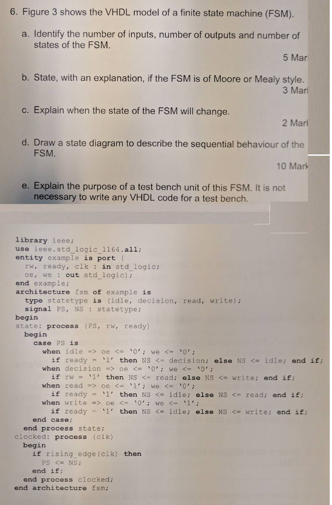 Solved 6 Figure 3 Shows The Vhdl Model Of A Finite State 