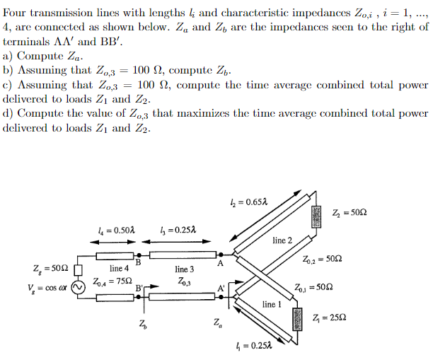 Solved Four transmission lines with lengths li and | Chegg.com