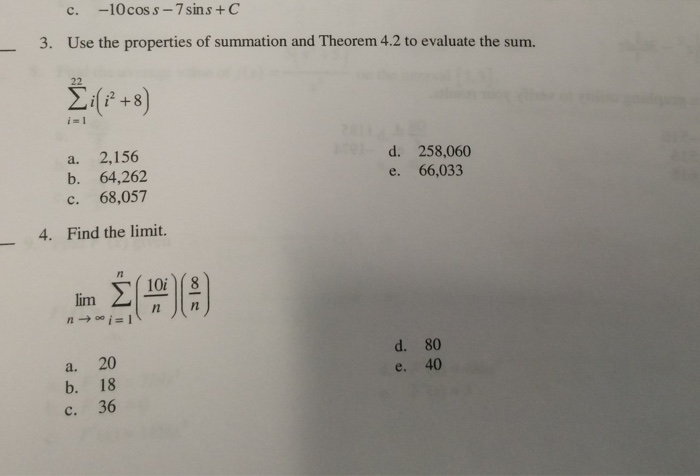 Solved Use the properties of summation and Theorem 4.2 to | Chegg.com