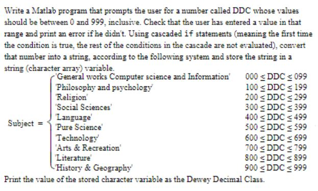 Solved Write a Matlab program that prompts the user for a | Chegg.com