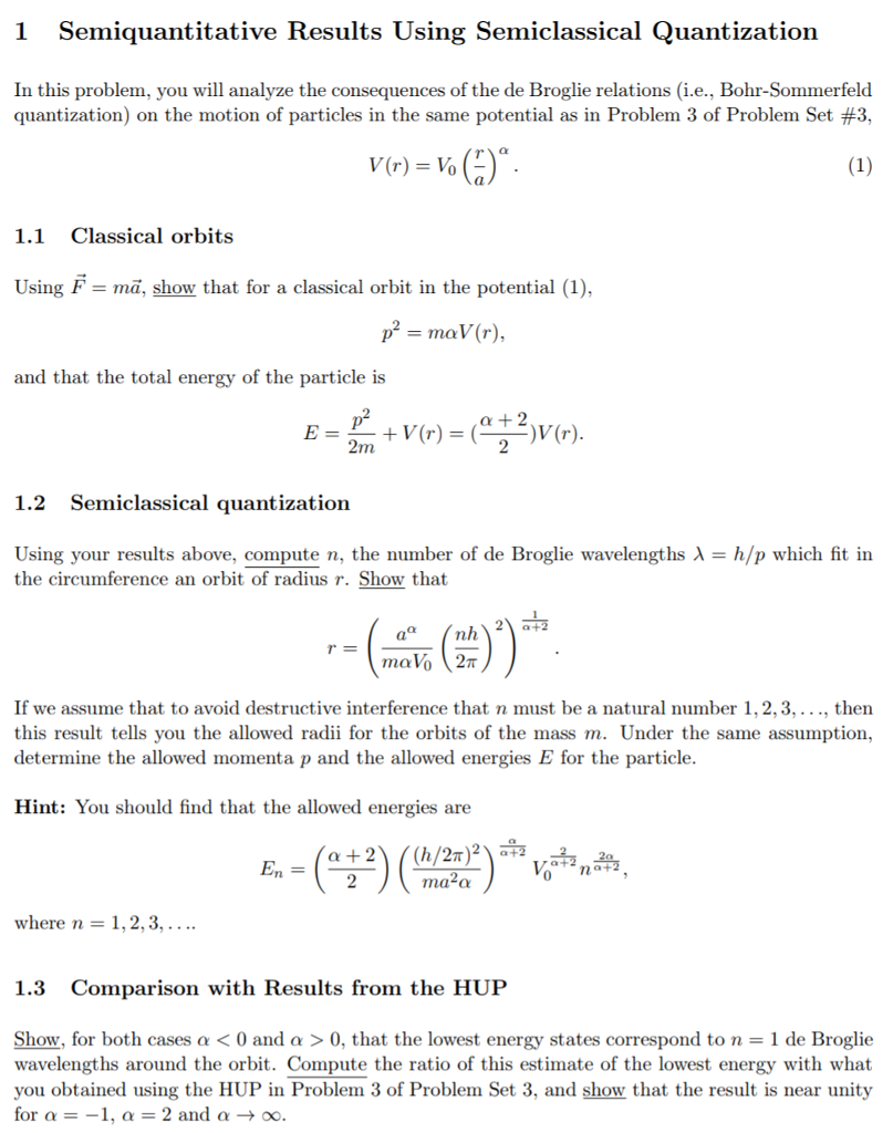 Solved 1 Semiquantitative Results Using Semiclassical | Chegg.com