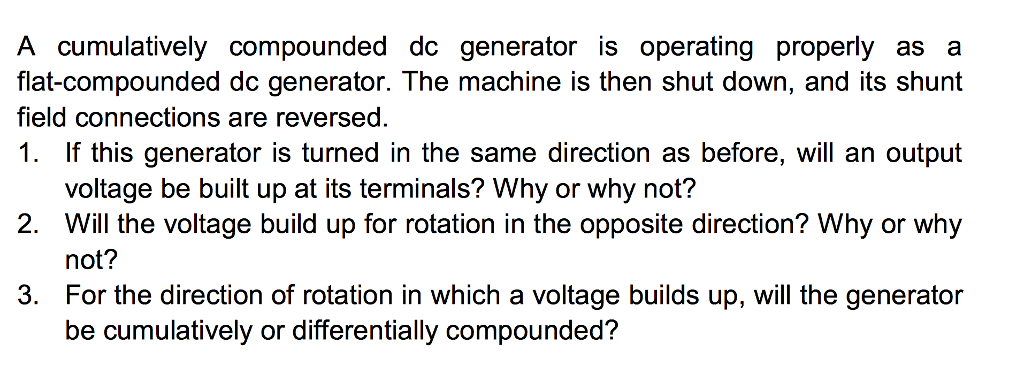 Solved A cumulatively compounded dc generator is operating | Chegg.com