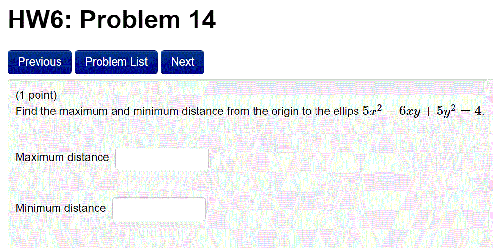 Solved Find the maximum and minimum distance from the origin | Chegg.com
