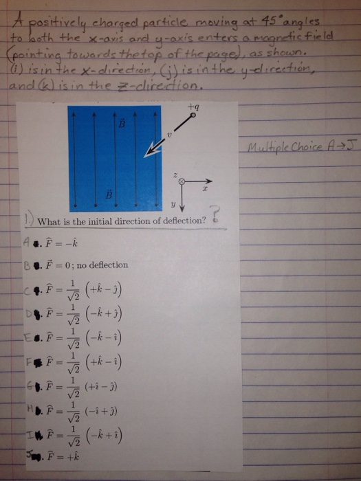 Solved A positively charged particle moving at 45 degree | Chegg.com