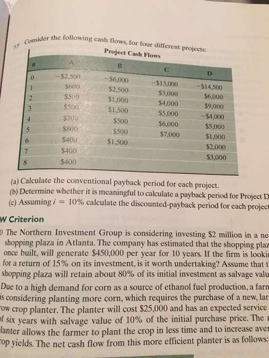 Solved Calculate the conventional payback period for each | Chegg.com