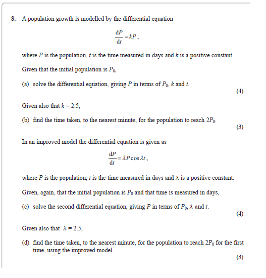 Solved Answers (a) P = P0e^kt (b) 399 min (c) P = | Chegg.com