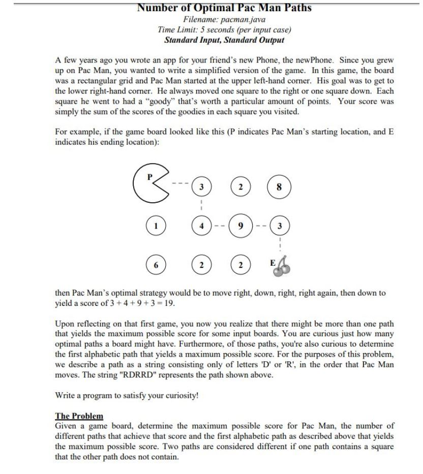 Number of Optimal Pac Man Paths Filename: pacman java | Chegg.com