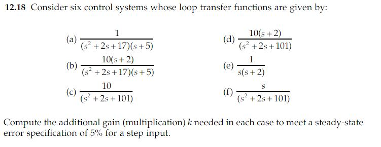 Consider six control systems whose loop transfer | Chegg.com