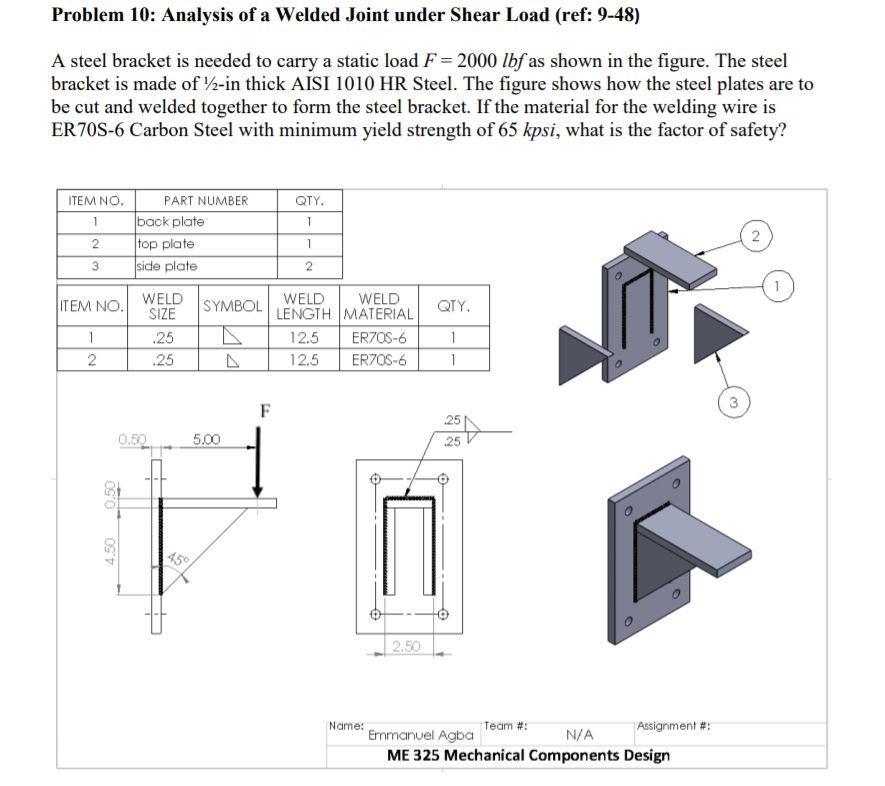Solved Problem 10: Analysis of a Welded Joint under Shear | Chegg.com