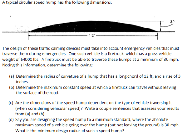 Solved A typical circular speed hump has the following | Chegg.com