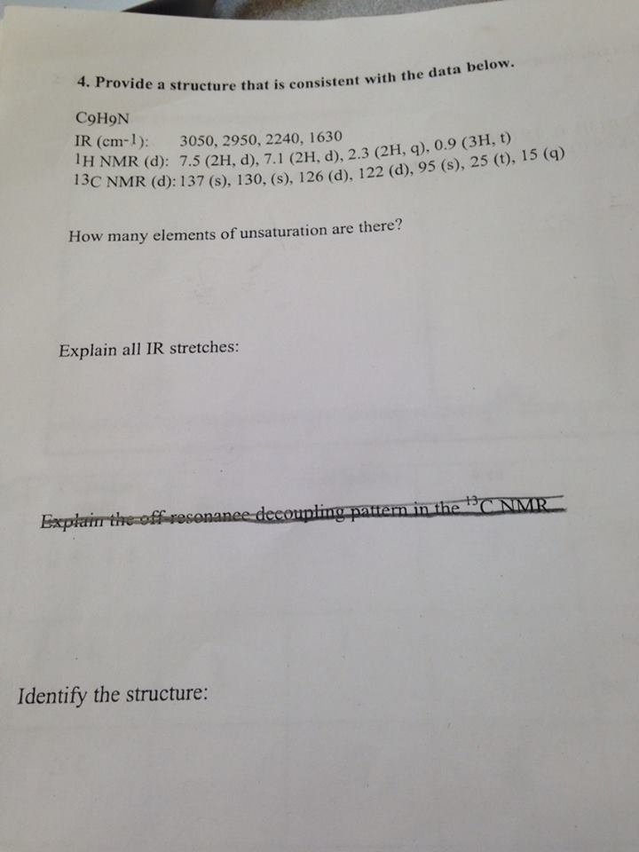 Solved Provide a structure that is consistent with the data | Chegg.com