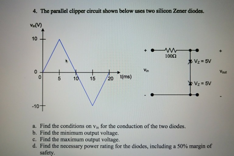 Solved 4·The parallel clipper circuit shown below uses two | Chegg.com