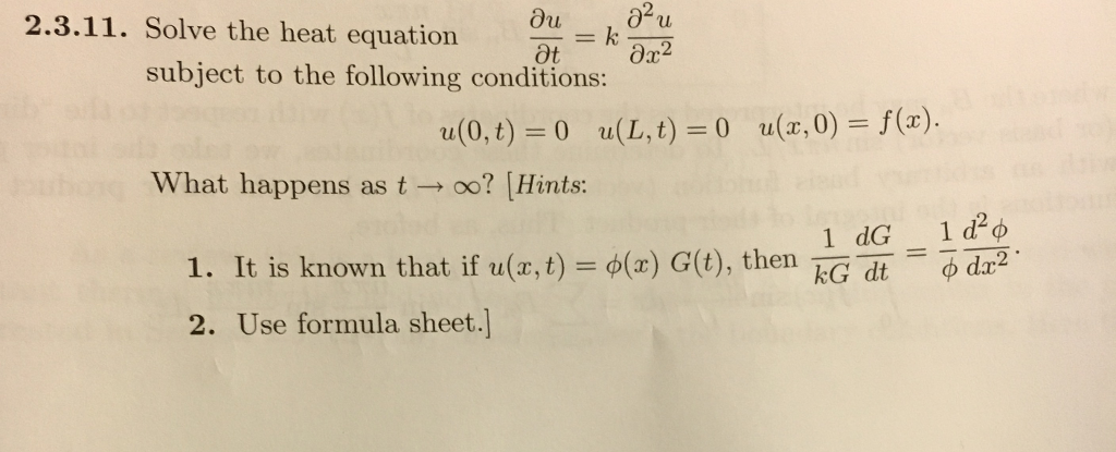 Solved Solve the heat equation partial differential | Chegg.com
