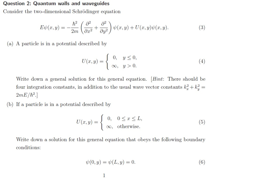 Solved Consider the two-dimensional Schrodinger equation E | Chegg.com