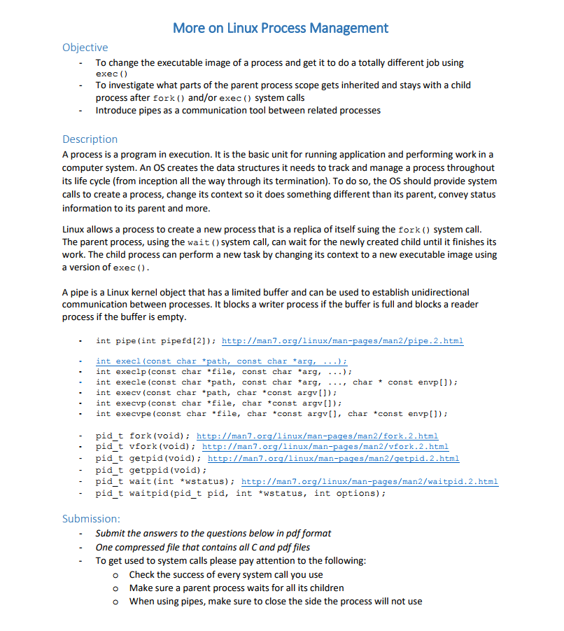 Solved More on Linux Process Management ective To change the | Chegg.com