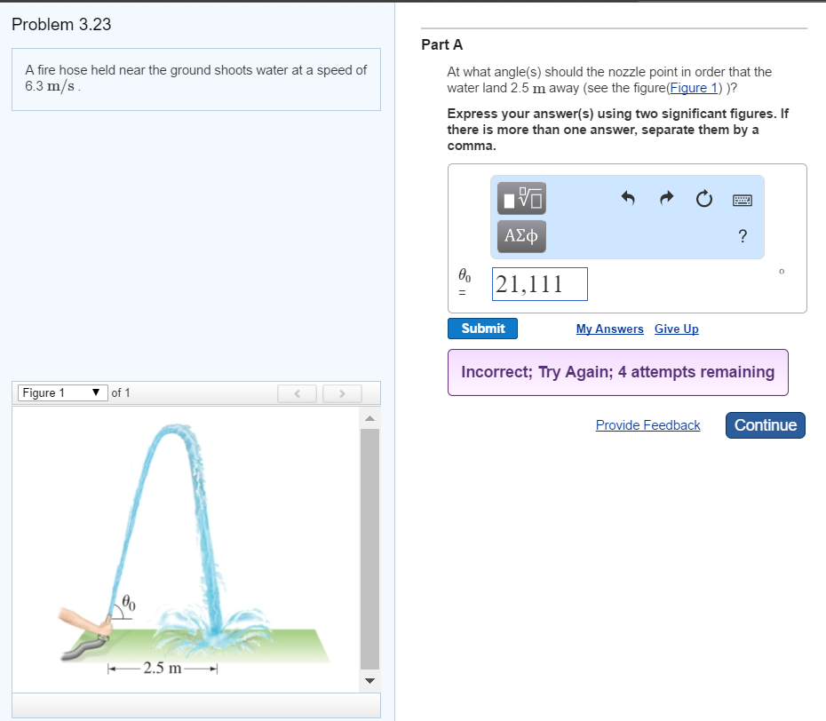 Solved A fire hose held near the ground shoots water at a | Chegg.com