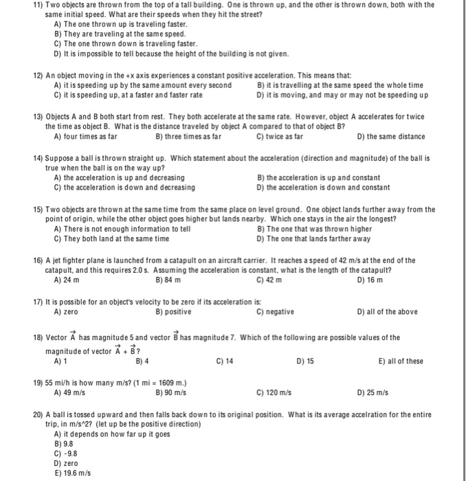 Solved 11) Two objects are thrown from the top of a tall | Chegg.com