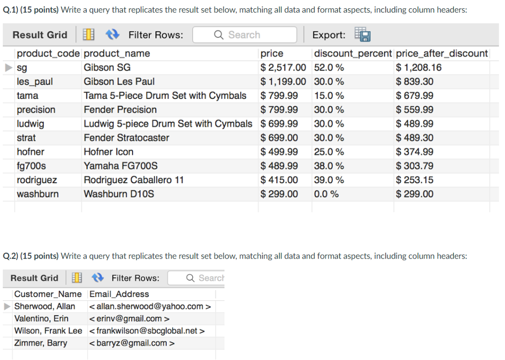 Solved Write a query that replicates the result set below, | Chegg.com
