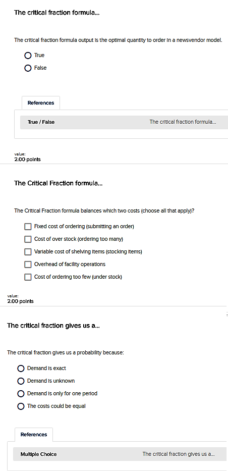 Solved The critical fractlon formula. The critical fraction | Chegg.com