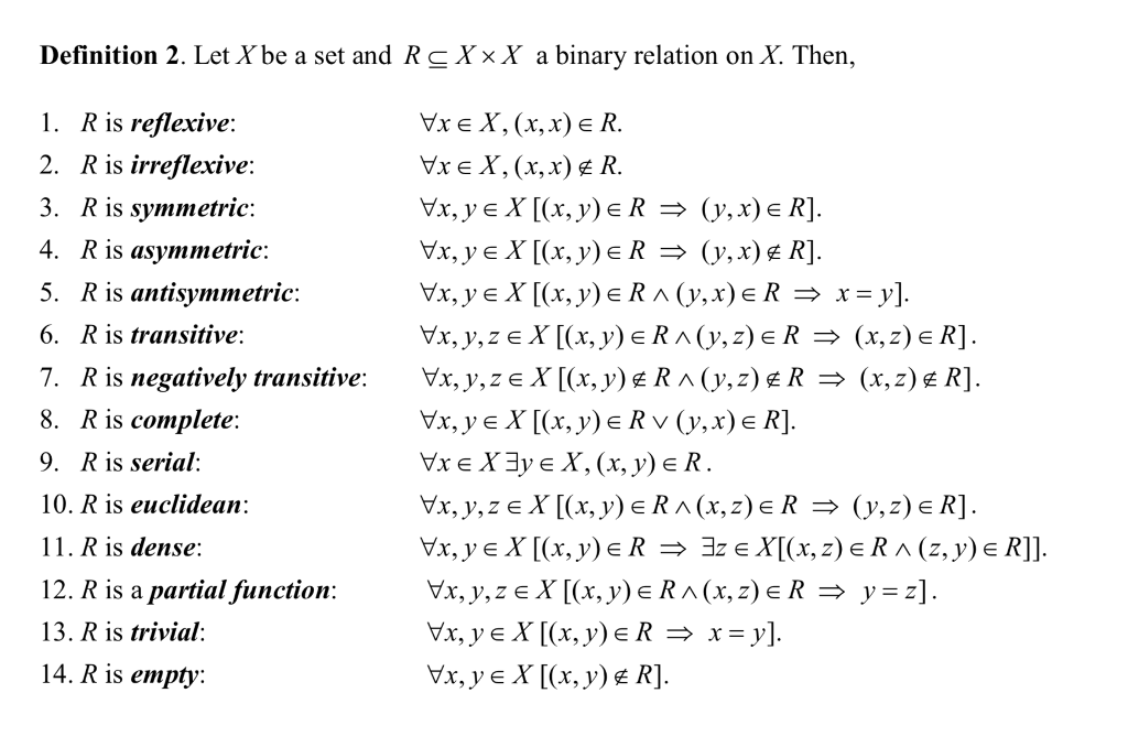 Solved Definition 2. Let X be a set and RCXXX a binary | Chegg.com