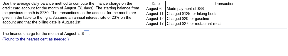 Solved Use the average daily balance method to compute the | Chegg.com