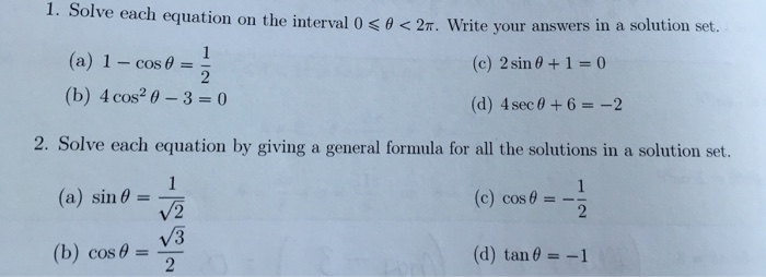 Solved Solve each equation the interval 0 theta
