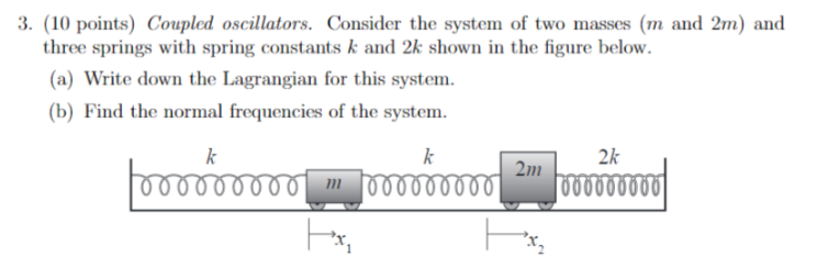 Solved 3.(10 points) Coupled oscillators. Consider the | Chegg.com
