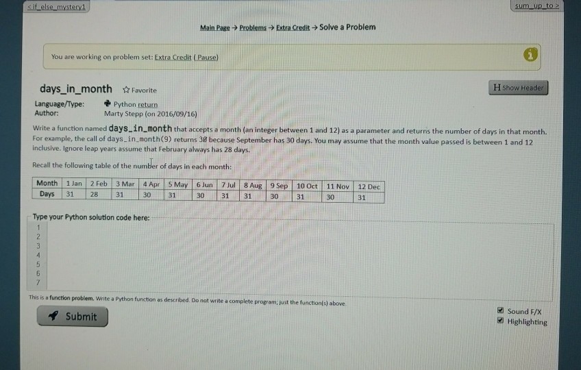 Solved MainPage → Problems → Extra Credit → Solve a Problem | Chegg.com Solved MainPage → Problems → Extra Credit → Solve a Problem | Chegg.com
