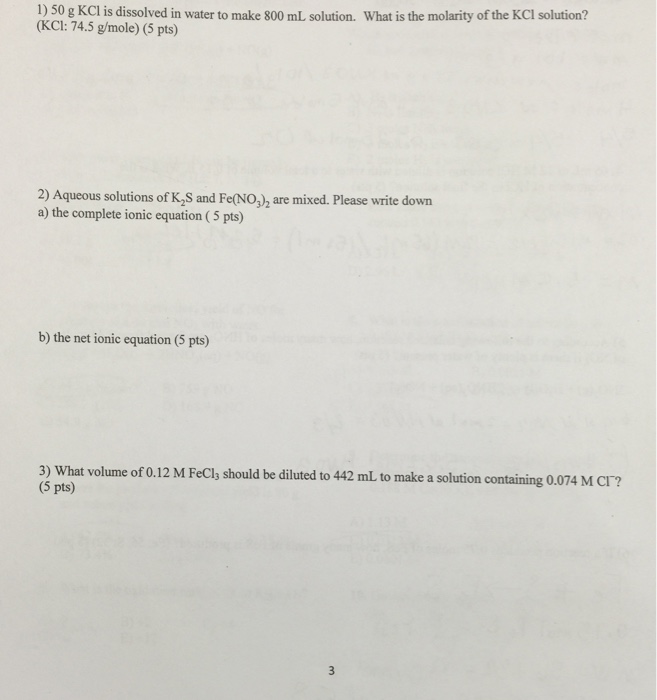 Solved 50 g KCl is dissolved in water to make 800 mL | Chegg.com