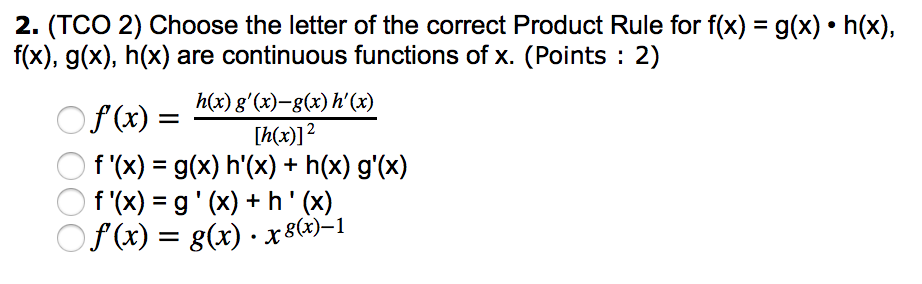 Solved 2. (TCO 2) Choose the letter of the correct Product | Chegg.com