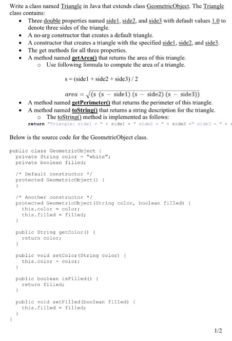 Solved Write A Class Named Triangle In Java That Extends 