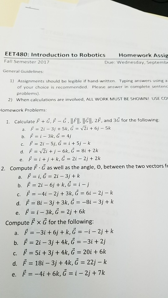 Solved EET480: Introduction to Robotics Fall Semester 2017 | Chegg.com