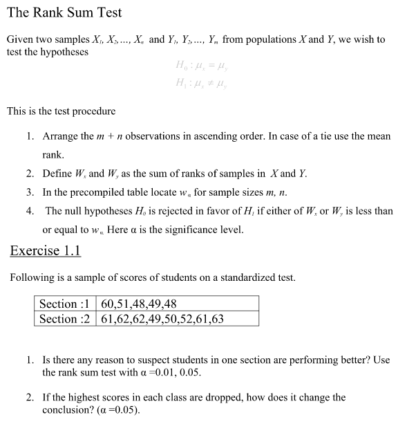 The Rank Sum Test Given two samples X, X and Y,, ,Y | Chegg.com