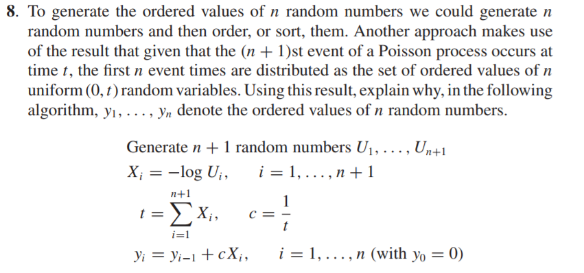8. To generate the ordered values of n random numbers | Chegg.com