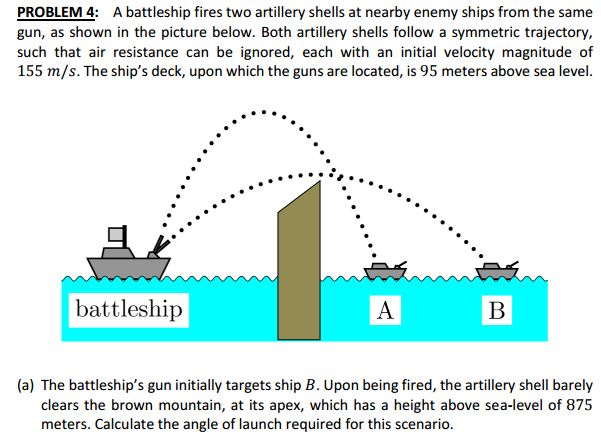 Solved PROBLEM 4: A battleship fires two artillery shells at | Chegg.com