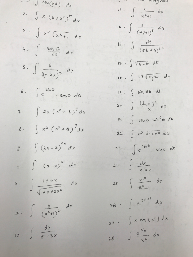Solved integral cos (3x) dx integral times (4 + x^2)^10 dx | Chegg.com