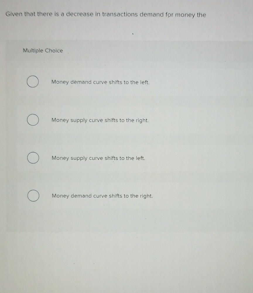 Solved Given that there is a decrease in transactions demand | Chegg.com