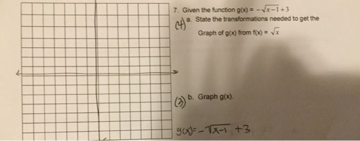 Solved Given the function g(x) = - square root x - 1 +3 | Chegg.com