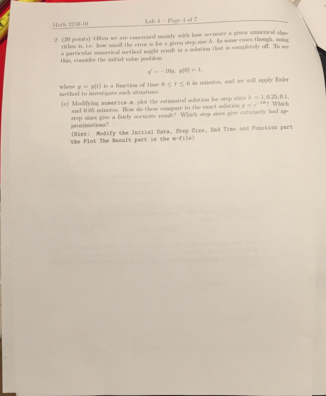 Solved Math 2250 10 Lab 1 Page J Of 7 20 Points Often We
