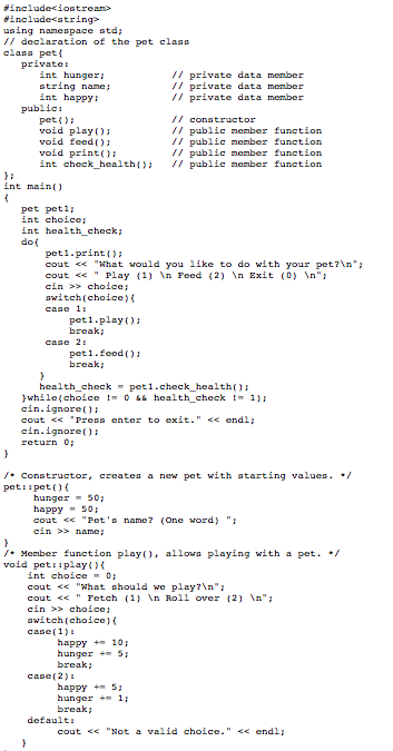 Solved For this lab you will be modifying the pet program | Chegg.com