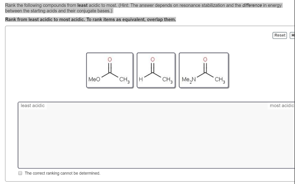 Solved ank the following compounds from least acidic to | Chegg.com