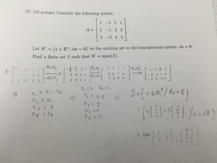 Solved Consider the following matrix: Let W = {x sigma R^4 | Chegg.com
