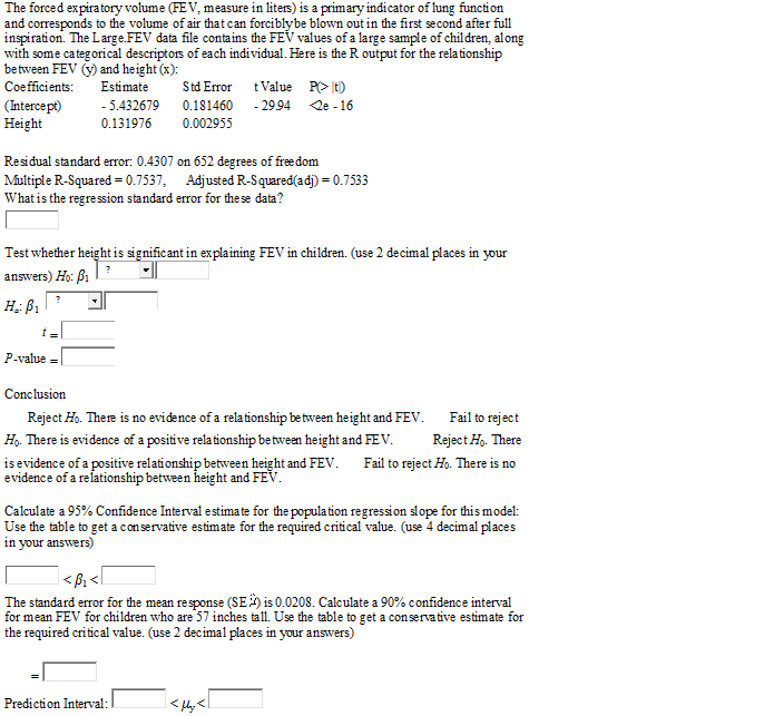 Solved The forced expiratory volume (FEV, measure in liters) | Chegg.com