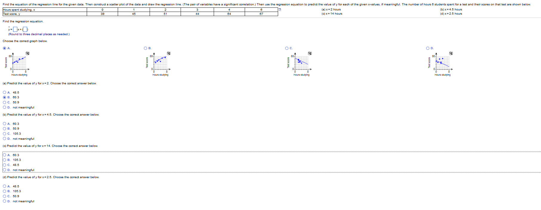 Solved Find the equation of the regression line for the | Chegg.com