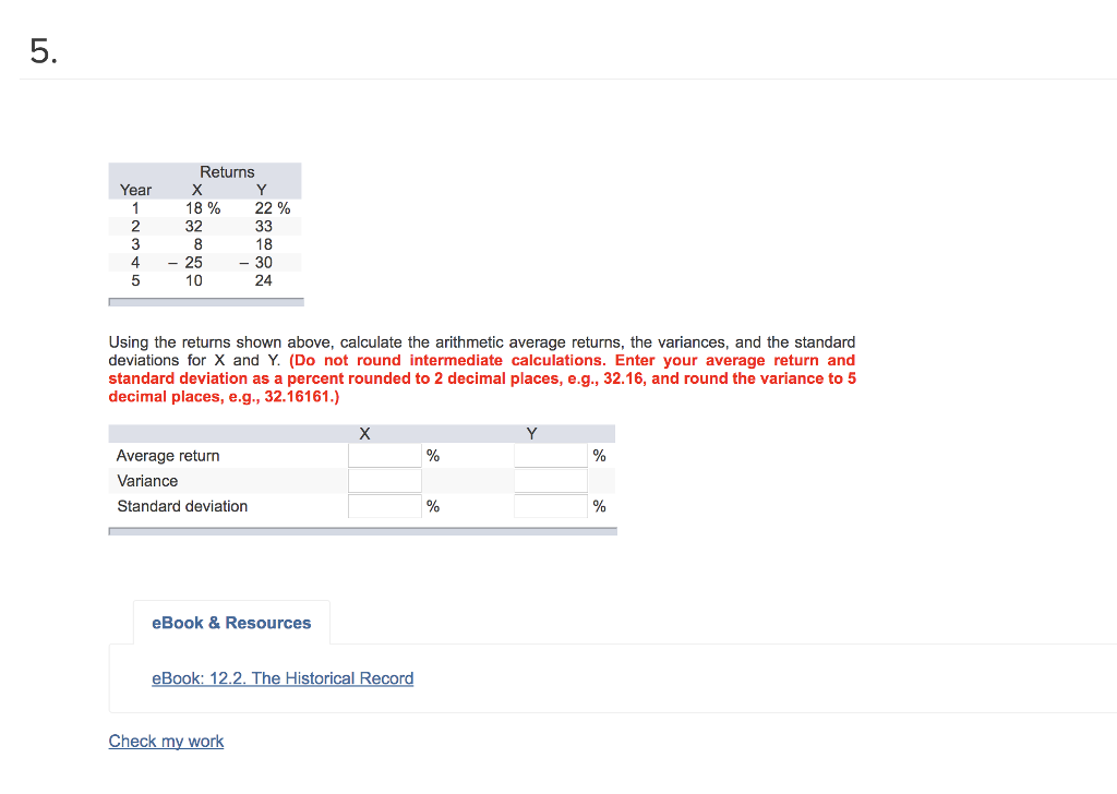 Solved Using the returns shown above, calculate the | Chegg.com