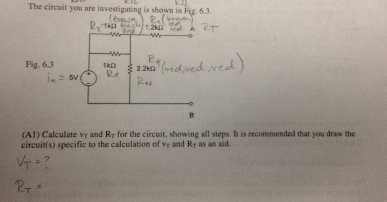 Solved Calculate VT and RTfor circuit shown below. Draw | Chegg.com