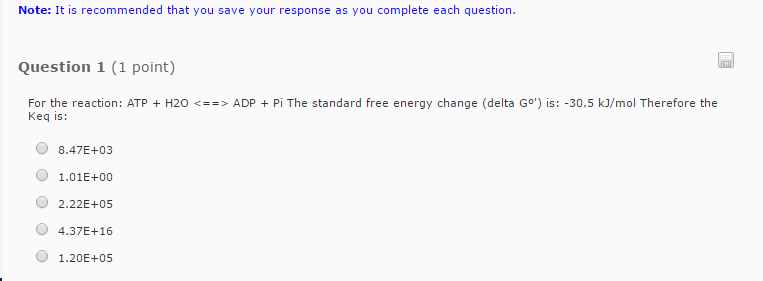 Solved For the reaction: ATP + H2O ADP + Pi The standard | Chegg.com
