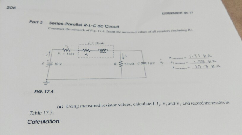 Solved Part 3 Series Parallel R-L-C dc Circuit Construct the | Chegg.com